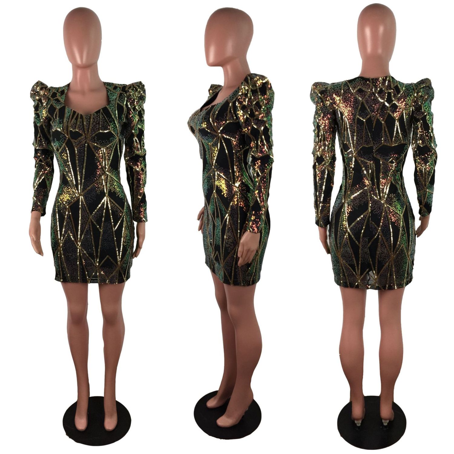 2026 Sexy Sequin Long Sleeve Zipper Nightclub Party Dress LX-6050 | DF ...