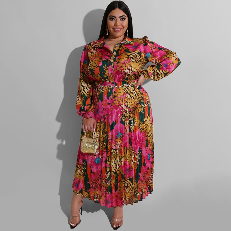 2026 Plus Size Casual Print Top And Ruched Big Swing Skirt Suits OSIF ...
