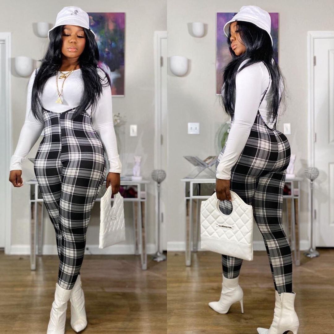 Dear-Fashion | Wholesale Plus Size Slim-fit Plaid Jumpsuit And Long ...
