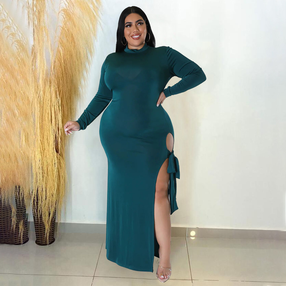 Dear-Fashion | Wholesale Plus Size Sexy Split Lace Up Long Sleeve Maxi ...
