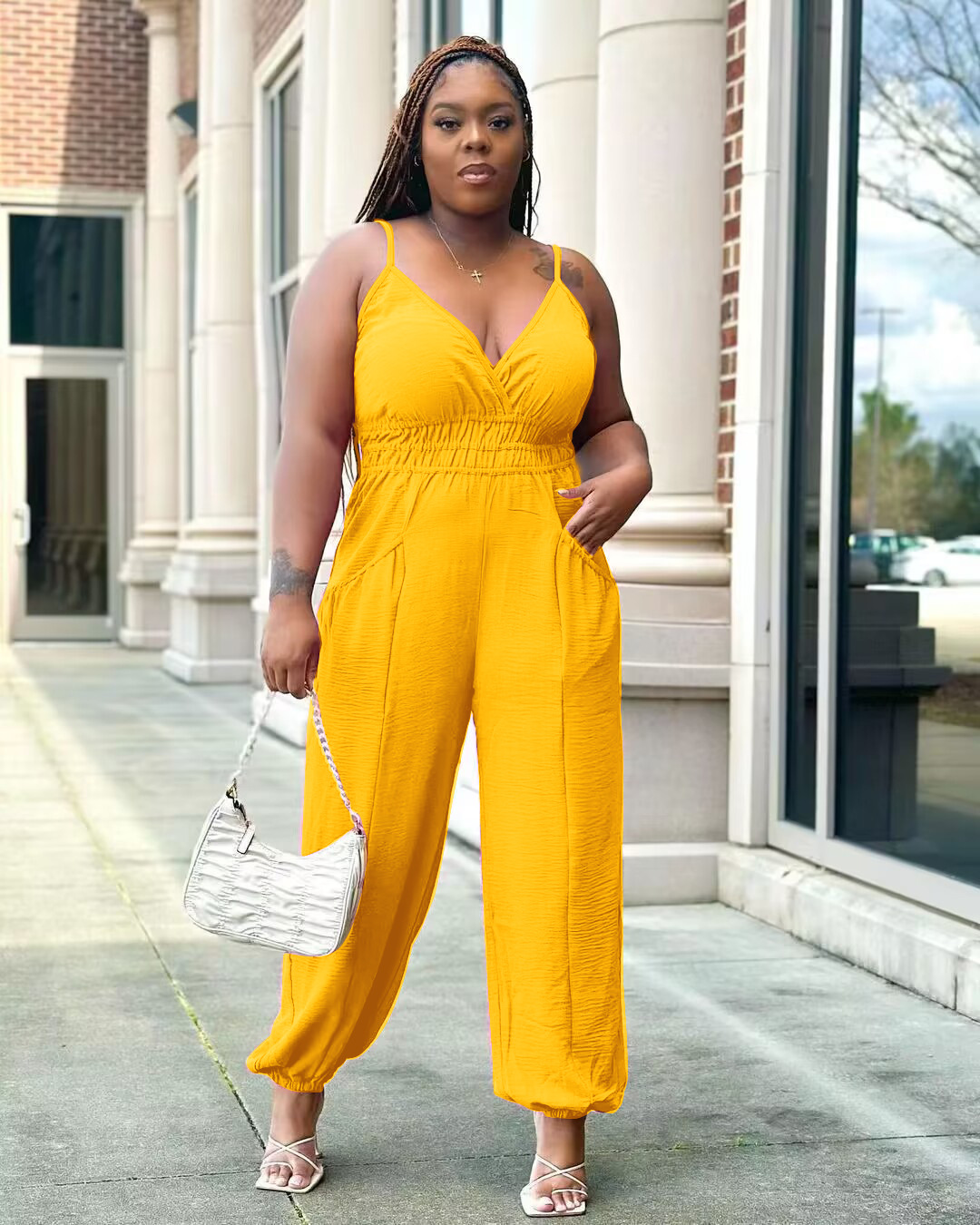 Dear-Fashion | Wholesale Plus Size Solid Color Sling Jumpsuit WPF-80908 | DF - www.dear-fashion.com
