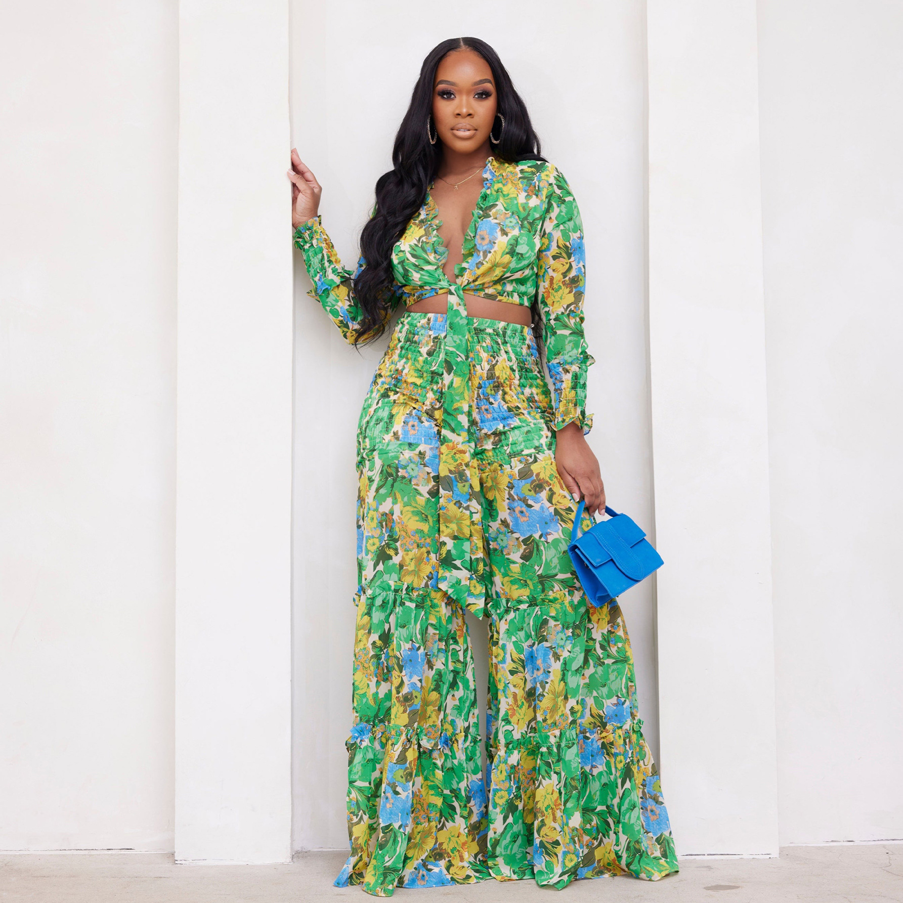 2026 Fashion Print Chiffon Long Sleeve Two Piece Set SFY-2339 | DF ...