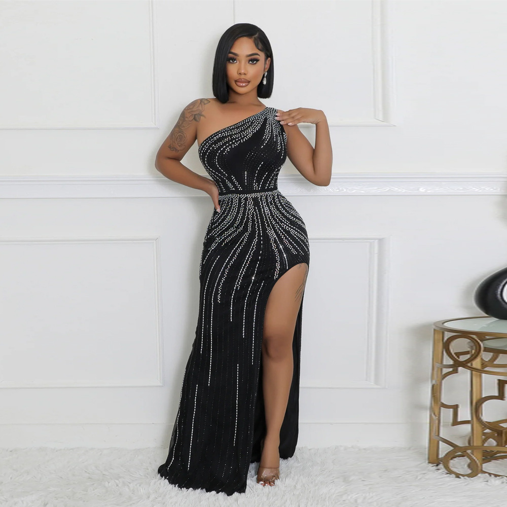2026 Hot Drill Slash Shoulder High Split Evening Dress CYA-901195 | DF ...