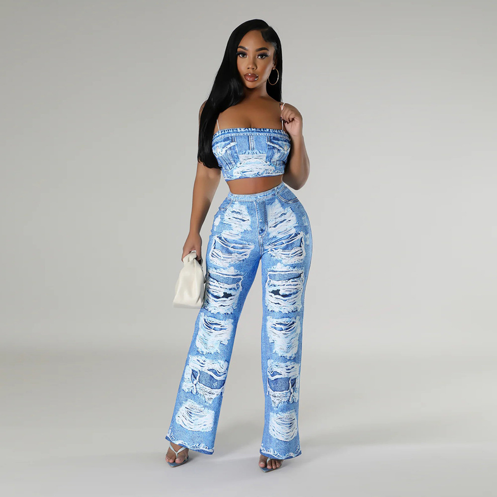 2026 Fashion Print Sling Tops Loose Two Piece Pants Set CYA-CY901310 ...