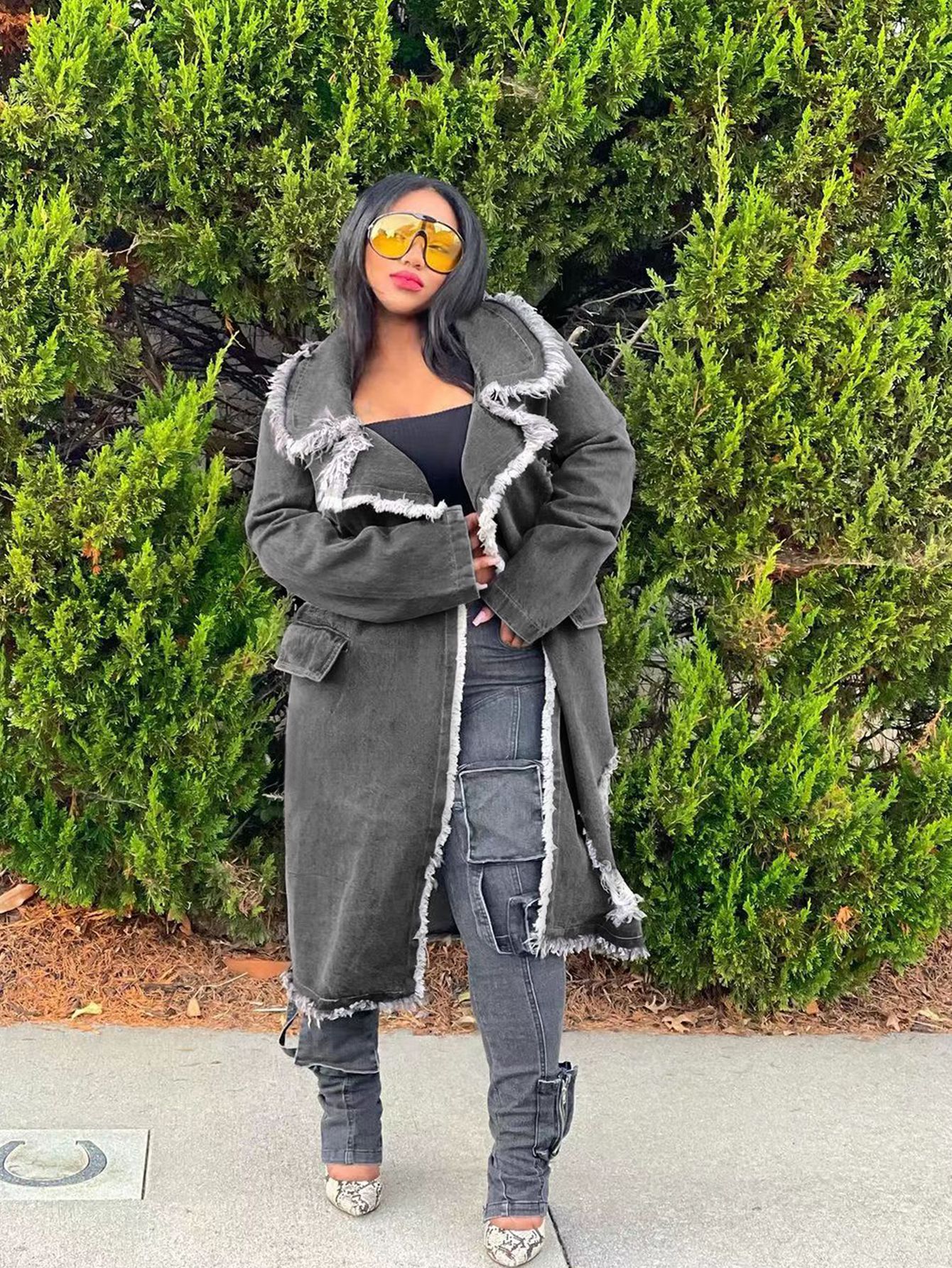 2026 Lapel Neck Holes Denim Long Coat MTY-6888 | DF - www.dear-fashion.com