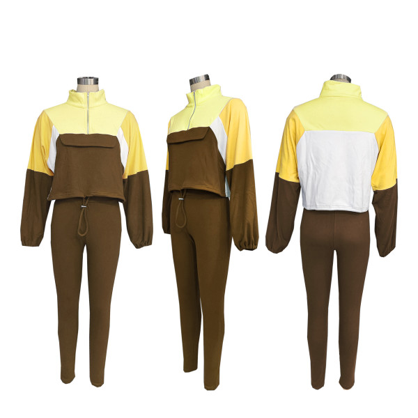 Dear-Fashion | Wholesale Color Block Zipper Sweatshirt Tight Pants Suit ...