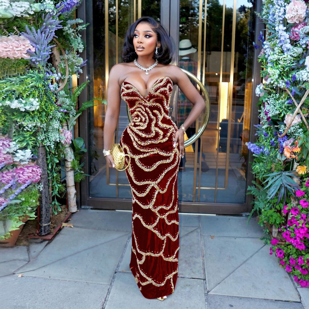 2026 V Neck Sequin Tube Tops Long Dress CYA-901533 | DF - www.dear ...