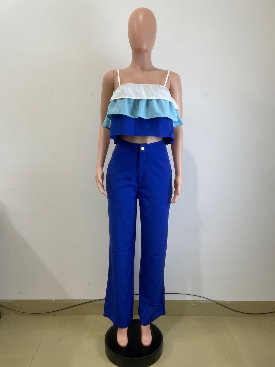 Dear-Fashion | Wholesale Sexy Wrap Chest Ruffles Sling Tops Pants Suit ...