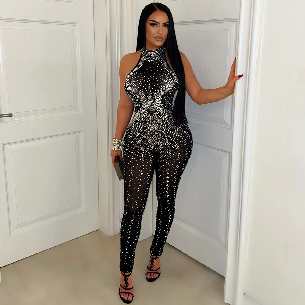 2026 Mesh Hot Drill See Through Nightclub Jumpsuit CYA-901707 | DF ...