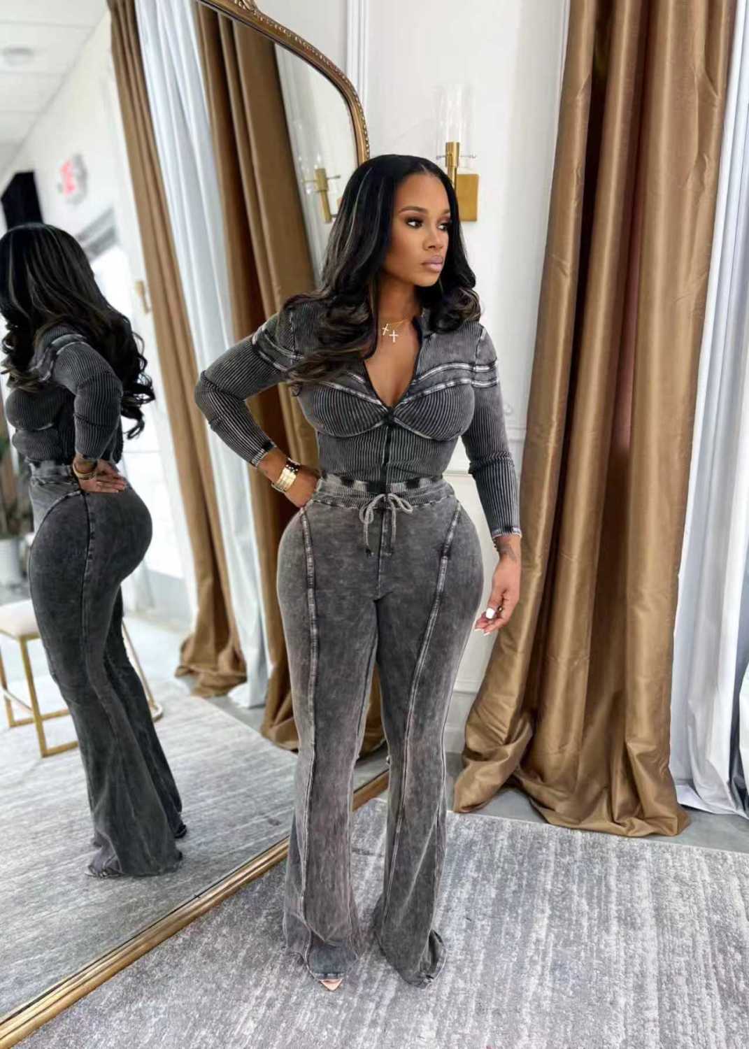 2026 Long Sleeve Patchwork Two Piece Pants Set NYF-8199 | DF - www.dear ...