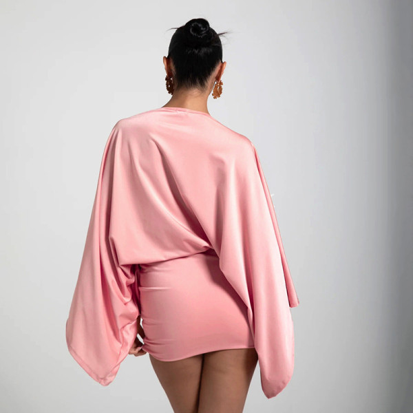 2026 Sexy Loose Faux Silk V-neck Long Sleeve Bodycon Dress GSBD ...