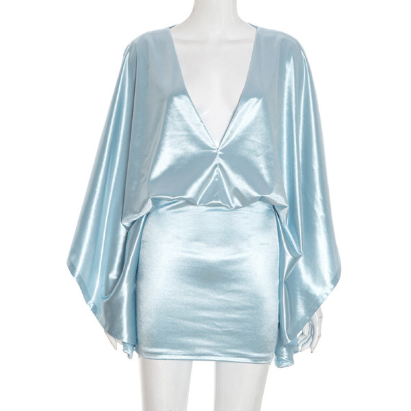 2026 Sexy Loose Faux Silk V-neck Long Sleeve Bodycon Dress GSBD ...